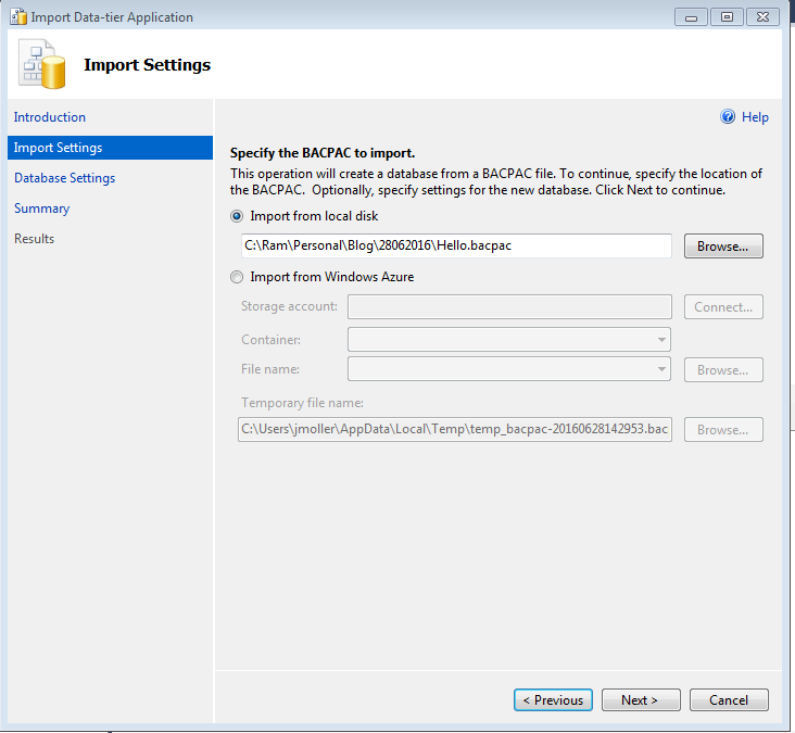 Export and Import the database objects using BACPAC file – Ramasankar ...